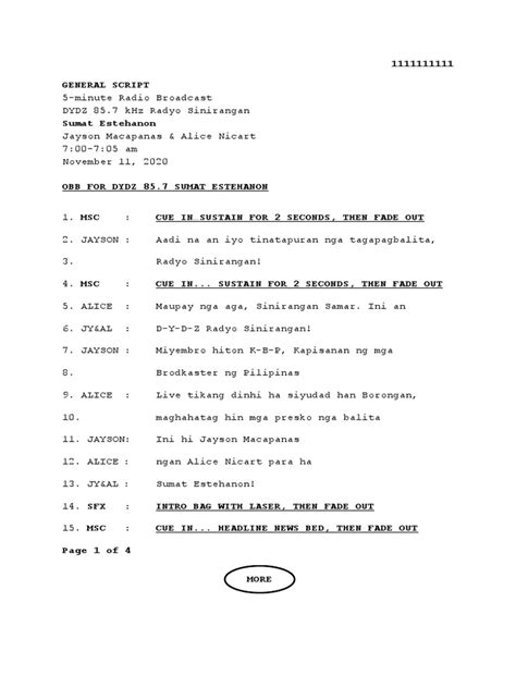 Radio News Script Sample Waray Pdf
