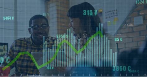 Animation Of Graphs Numbers Currency Signs Diverse Coworkers