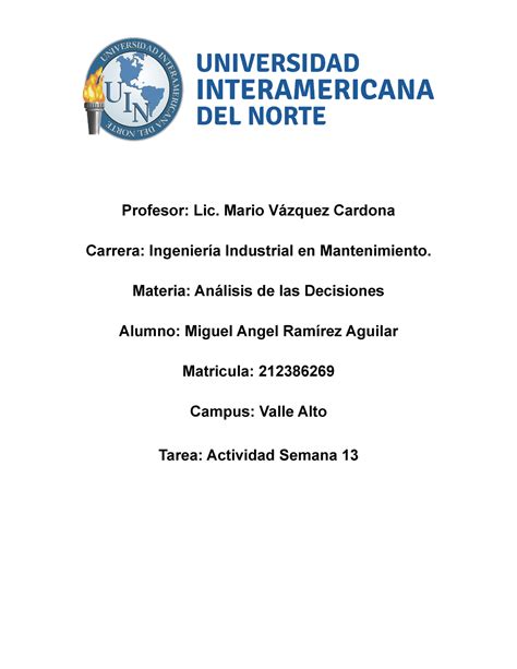Decisión Con Objetivos Múltiples Y De Incertidumbre Act Profesor Lic Mario Vázquez Cardona
