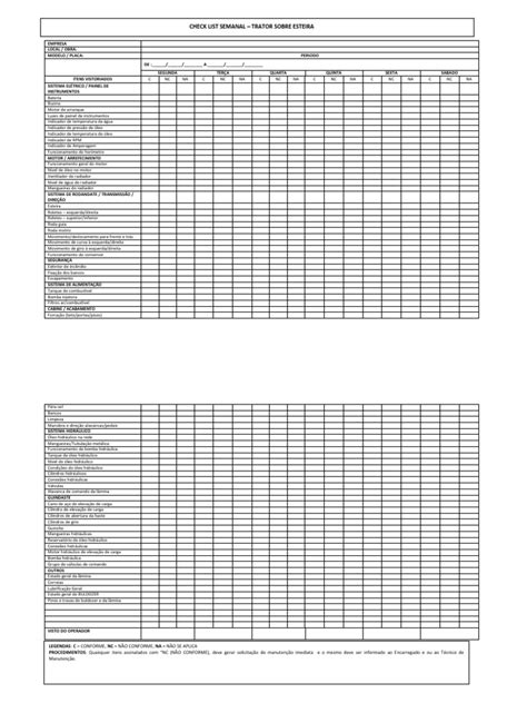 Check List Semanal Do Trator Pdf