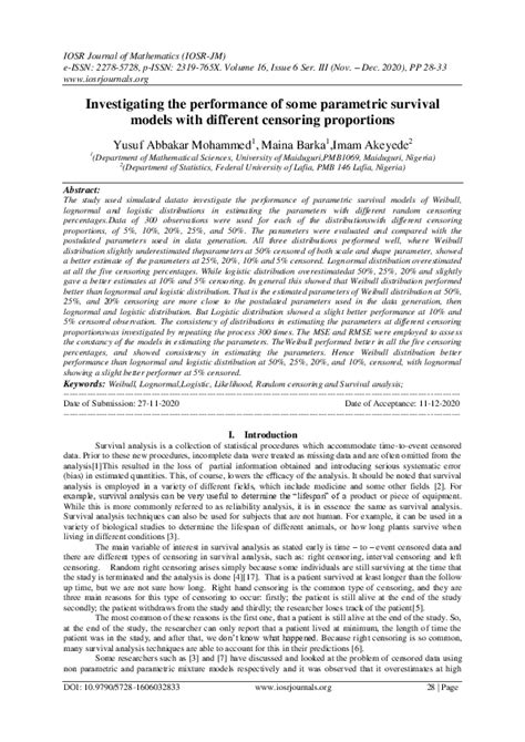 Pdf Investigating The Performance Of Some Parametric Survival Models