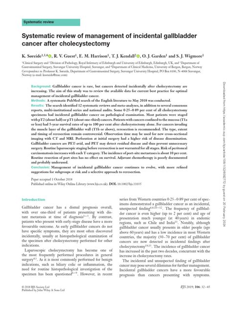 Systematic Review Of Management Of Incidental Gallbladder Cancer After Cholecystectomy Pdf