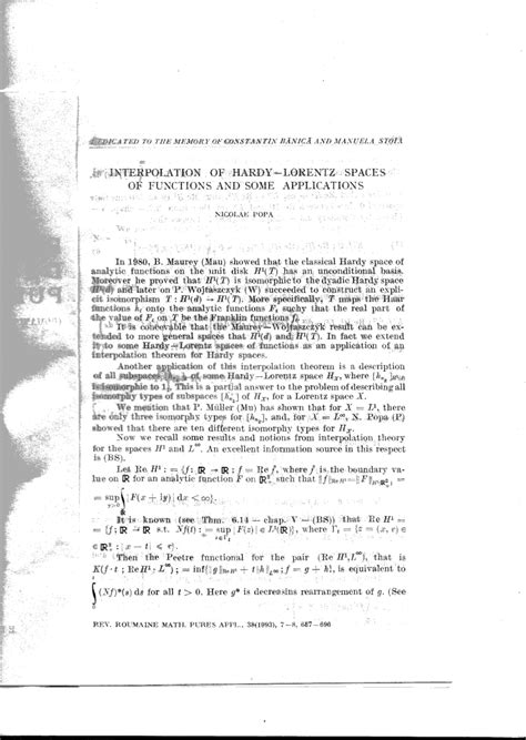 Pdf Interpolation Of Hardy Lorentz Spaces Of Functions And Some Applications