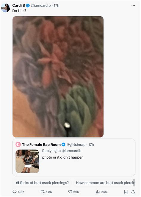 Cardi B Shows Off New Butt Crack Piercing With Photo