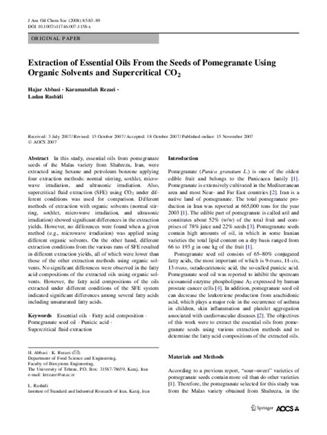 Pdf Extraction Of Essential Oils From The Seeds Of Pomegranate Using Organic Solvents And
