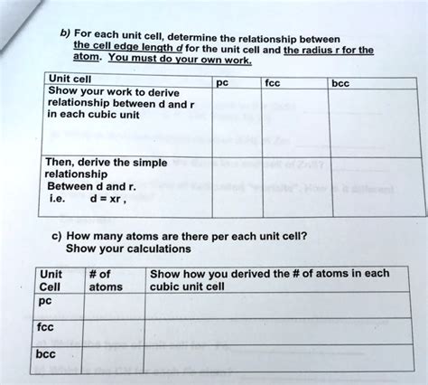 SOLVED B For Each Unit Cell Determine The Relationship Between Thecelledge Length For The