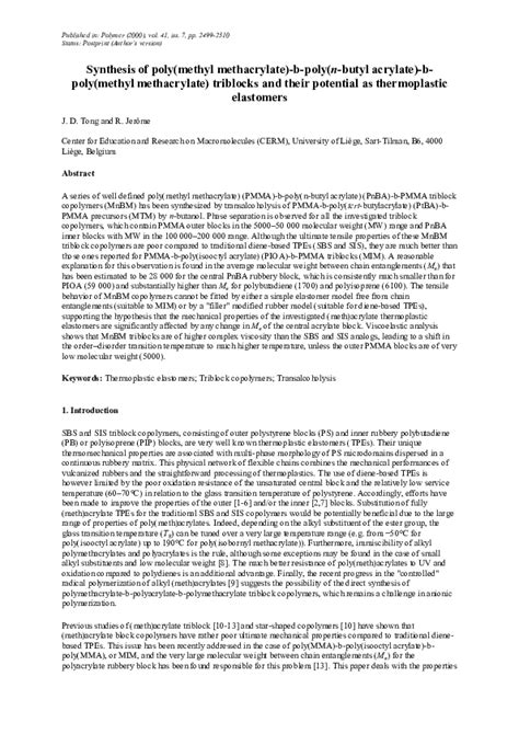 Pdf Synthesis Of Poly Methyl Methacrylate B Poly N Butyl Acrylate B Poly Methyl Methacrylate