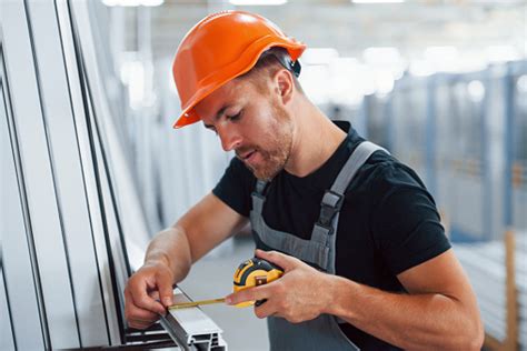 개체의 길이 측정 공장에서 산업 노동자 오렌지 하드 모자와 젊은 기술자 공장 산업 건물에 대한 스톡 사진 및 기타 이미지 공장 산업 건물 기술자 길이 Istock