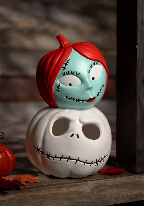 12 Inch Disney Light Up Jack And Sally Pumpkin Stack Decoration