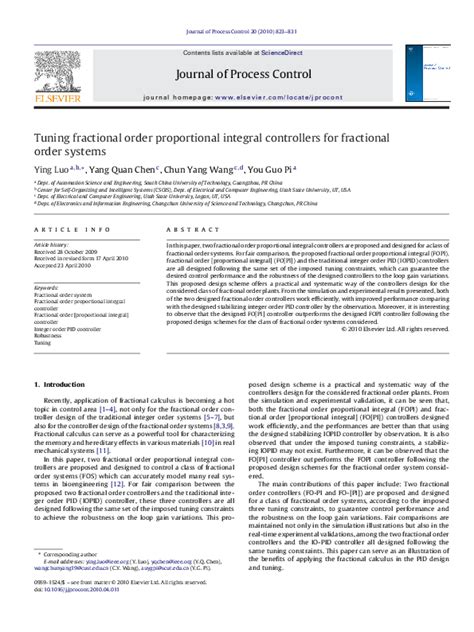 Pdf Tuning Fractional Order Proportional Integral Controllers For Fractional Order Systems
