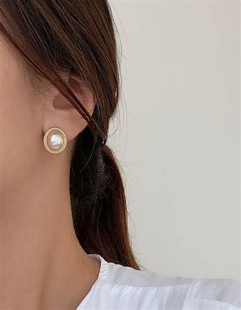 왕진주 큰진주 볼드 진주 빈티지 엔틱 귓볼 딱붙는 스터드 귀걸이 볼드한