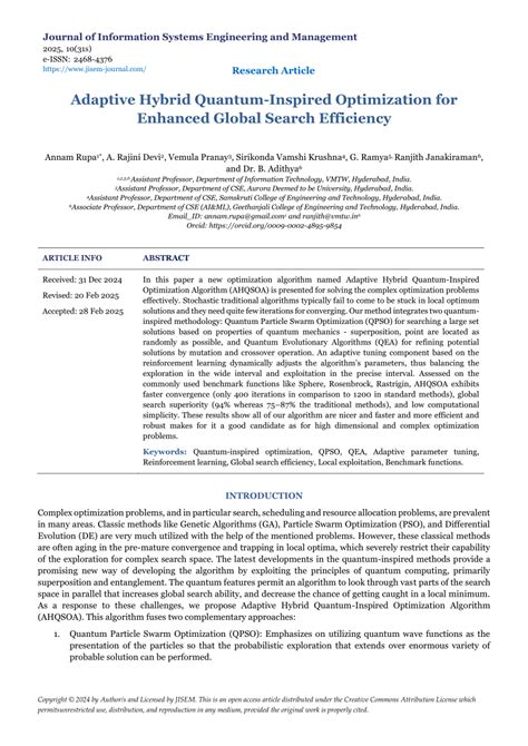 pdf adaptive hybrid quantum inspired optimization for enhanced global search efficiency