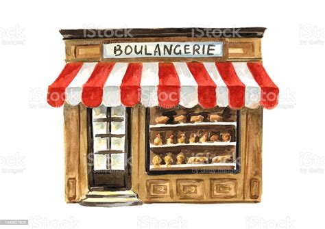 베이커리 하우스 흰색 배경에 격리된 손으로 그린 수채화 그림 부티크에 대한 스톡 벡터 아트 및 기타 이미지 부티크 케이크