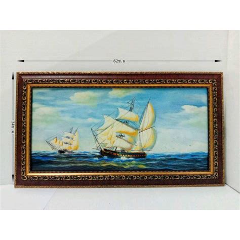 ภาพมงคล กรอบมงคล เรือใบ ขนาดใหญ่กว้าง 34 ซ ม ยาว 62 ซ ม พร้อมกรอบไม้โพลีสีทอง กรอบรูปมงคล เรือใบ