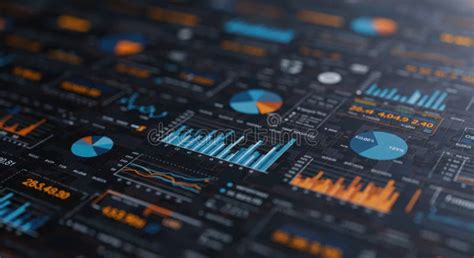 An Abstract Digital Dashboard Display Shows Data Charts Graphs And