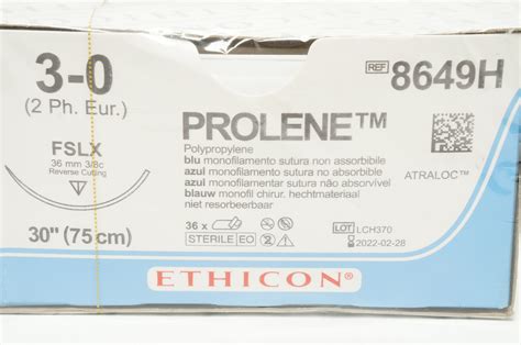 Ethicon 8649h 3 0 Prolene Stre Fslx 36mm 3 8c Reverse Cutting 30inch Box Of 36