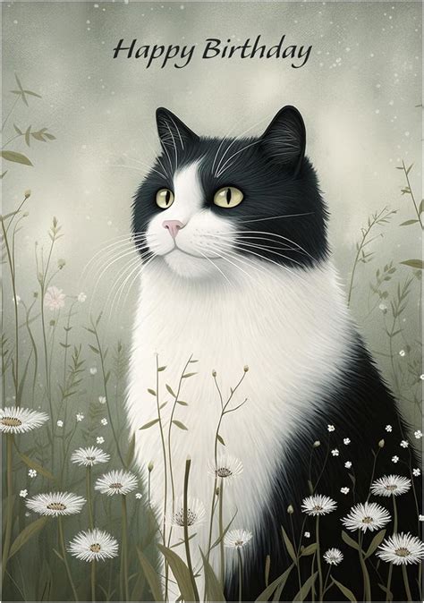 Wild And Arty Black And White Cat Birthday Card Large A5