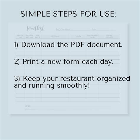 Restaurant Waitlist Form Minimalist Waitlist Printable Wait List Table Wait List Waiting