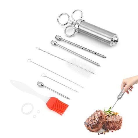 Badu Bg Нови игли от неръждаема стомана Комплект спринцовки за подправки Барбекю Инжектор за