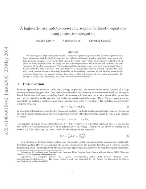 Pdf High Order Asymptotic Preserving Projective Integration Schemes For Kinetic Equations