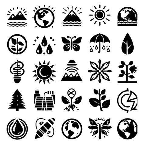 자연 아이콘 일러스트레이션 실루 터 검은색과 색 배경 프리미엄 벡터
