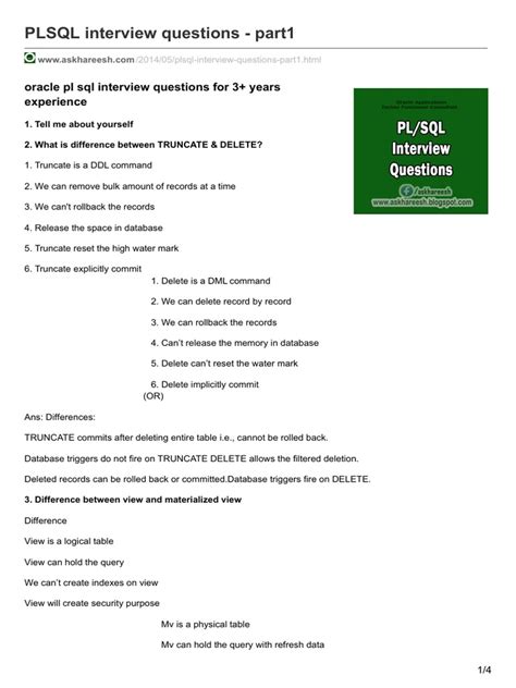 Plsql Interview Questions Part1 Oracle Pl Sql Interview Questions