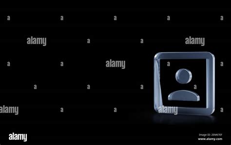 3d Rendering Of Frosted Glass Symbol Of Person In Square Isolated On Black Background With