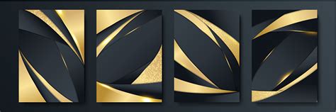 모던 블랙 골드 스트라이프 커버 디자인 배경 세트 럭셔리 크리에이티브 골드 다이내믹 대각선 패턴 비즈니스 브로셔 포스터 노트북 메뉴 템플릿을 위한 공식적인 프리미엄 벡터