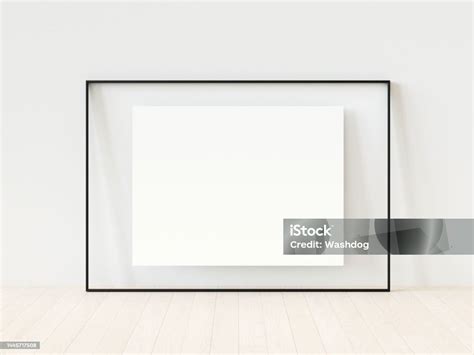 흰 벽 배경에 흰 종이가 있는 나무 풍경 사진 프레임 빈 검은 그림 프레임 모형 템플릿은 실내 흰색 벽에 격리되어 있습니다 벡터 일러스트 레이 션3d 그림 0명에 대한 스톡