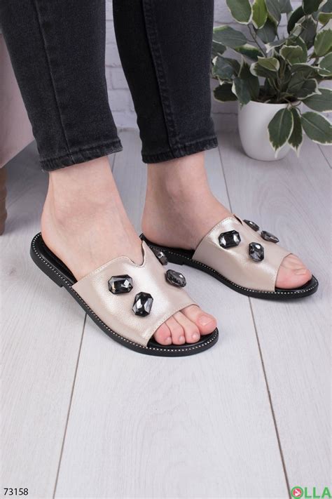 Жіночі бежеві шльопанці зі стразами И Sl81493 1 купити недорого в інтернет магазині «olla