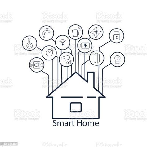 스마트 하우스 화이트 백그라운드에 고립된 하우스 실루엣과 다양한 아이콘 새로운 기술 손으로 그린 벡터 일러스트레이션 개념에 대한 스톡 벡터 아트 및 기타 이미지 Istock