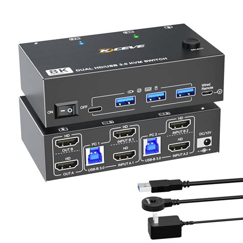 8k Dual Monitor Hdmi 2 1 Kvm Switch 2 Monitors 2 Computers 8k 60hz 4k 144hz Usb 3 0 2 In 2 Out