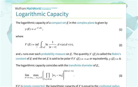 Logarithmic Capacity From Wolfram Mathworld