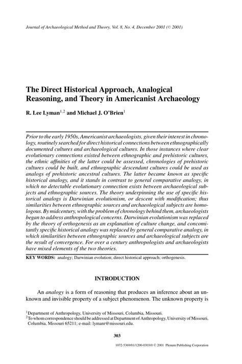 Pdf The Direct Historical Approach Analogical Reasoning And Theory