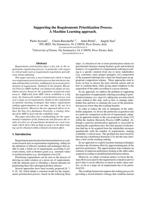 Pdf Supporting The Requirements Prioritization Process A Machine Learning Approach