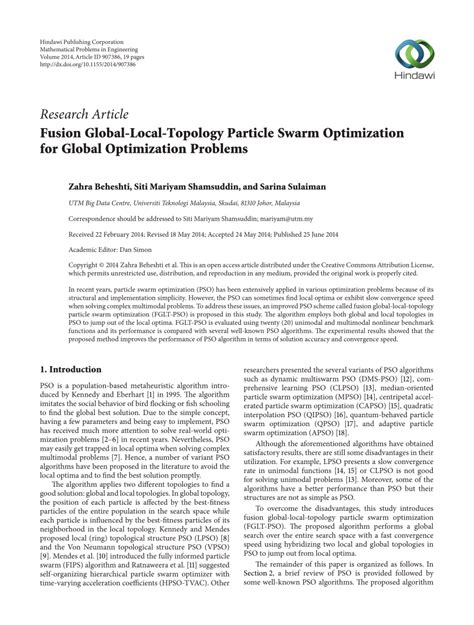 pdf fusion global local topology particle swarm optimization for