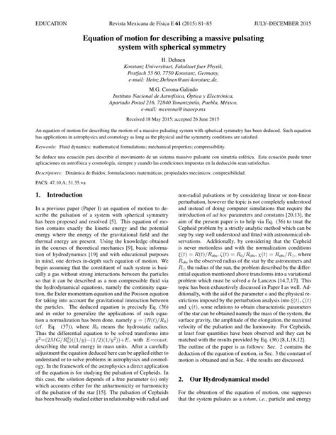 Pdf Equation Of Motion For Describing A Massive Pulsating System With Spherical Symmetry