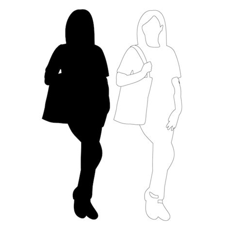 Vektor Auf Weißem Hintergrund Silhouette Kontur Mädchen Stehend Mit