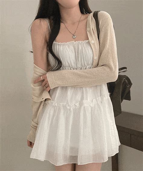 [끈조절 가능 ] 첫사랑재질 쉬폰 뷔스티에 나시 캉캉 미니 원피스 에이블리