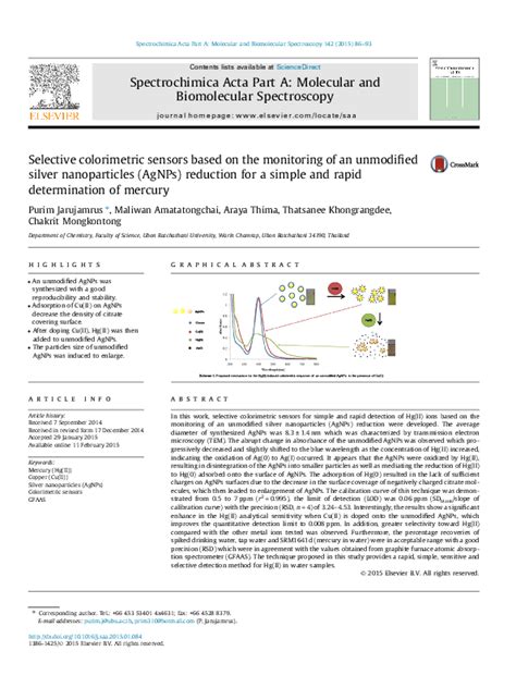 Pdf Selective Colorimetric Sensors Based On The Monitoring Of An Unmodified Silver