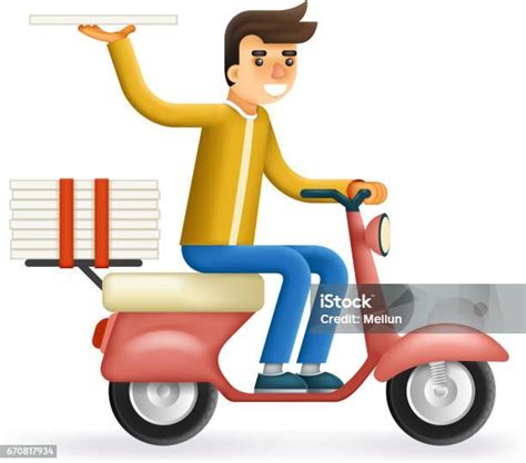 3d 현실 배달 택배 오토바이 스쿠터 상자 기호 아이콘 개념 세련 된 배경 평면 디자인 벡터 일러스트 레이 션에 고립 된 피자 3차원 형태에 대한 스톡 벡터 아트 및 기타