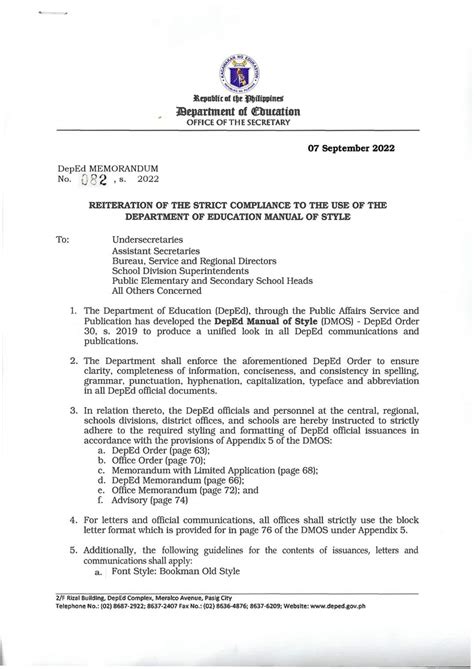 Deped Memorandum No 82 S 2022 Reiteration Of The Strict Compliance To The Use Of The