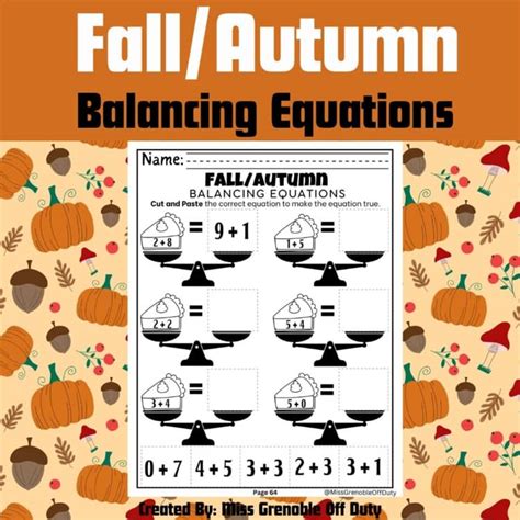 Fall And Autumn Balancing Equations Worksheet Activity Math 1st 2nd