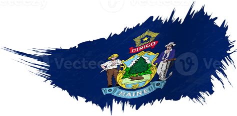 Flag Of Maine State In Grunge Style With Waving Effect 39608362 Png