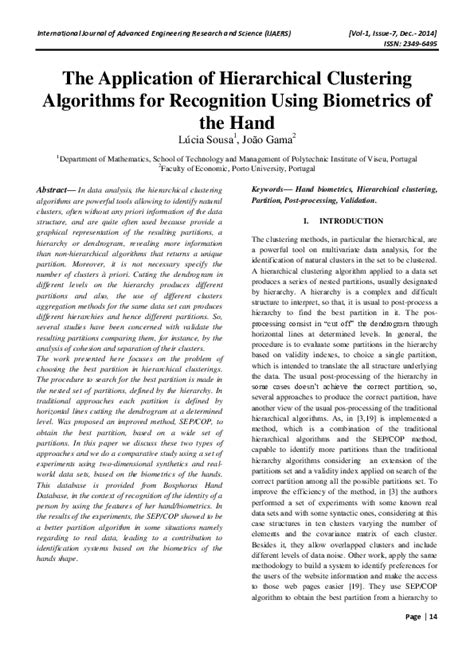 The Application Of Hierarchical Clustering Algorithms For Recognition Using Biometrics Of The Hand