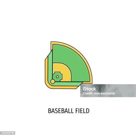 야구 또는 소프트볼 필드 플랫 컬러 라인 아이콘 격리 된 배경에서 기본 공 다이아몬드 또는 공원 부호 기호 그림 상징 요소 스포츠 경기장 벡터 일러스트입니다 Inning에