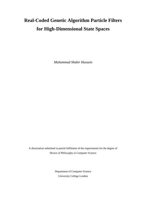 Pdf Real Coded Genetic Algorithm Particle Filters For High Discoveryuclacuk14267331