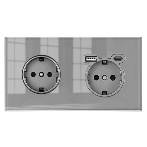 Розетка электрическая двойная с Usb и Type C входами в стандартный подрозетник рамка
