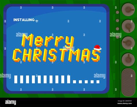 Cartoon Computer With The Word Merry Christmas Message Of A Screen Displaying An Installation