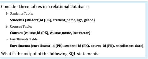 Solved Consider Three Tables In A Relational Database 1 Chegg Com